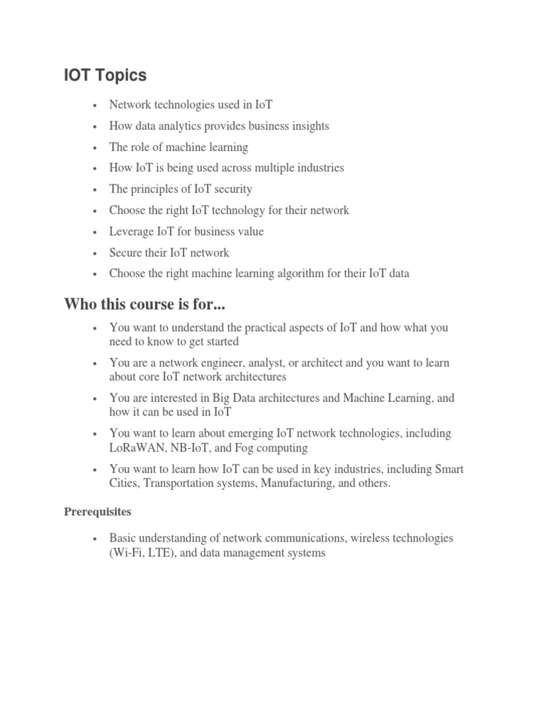 IOT Topics: Prerequisites | PDF | Internet Of Things | Computer Network