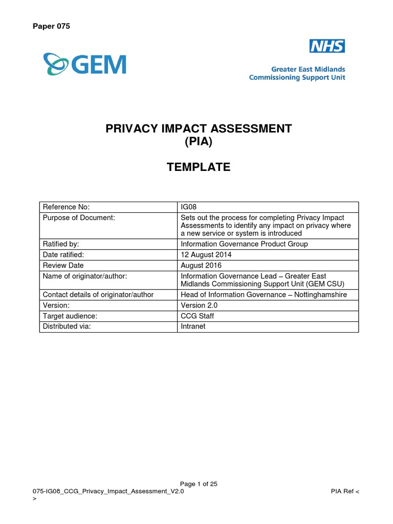 Privacy Impact Assessment Template V2.0 | PDF | Information Privacy ...