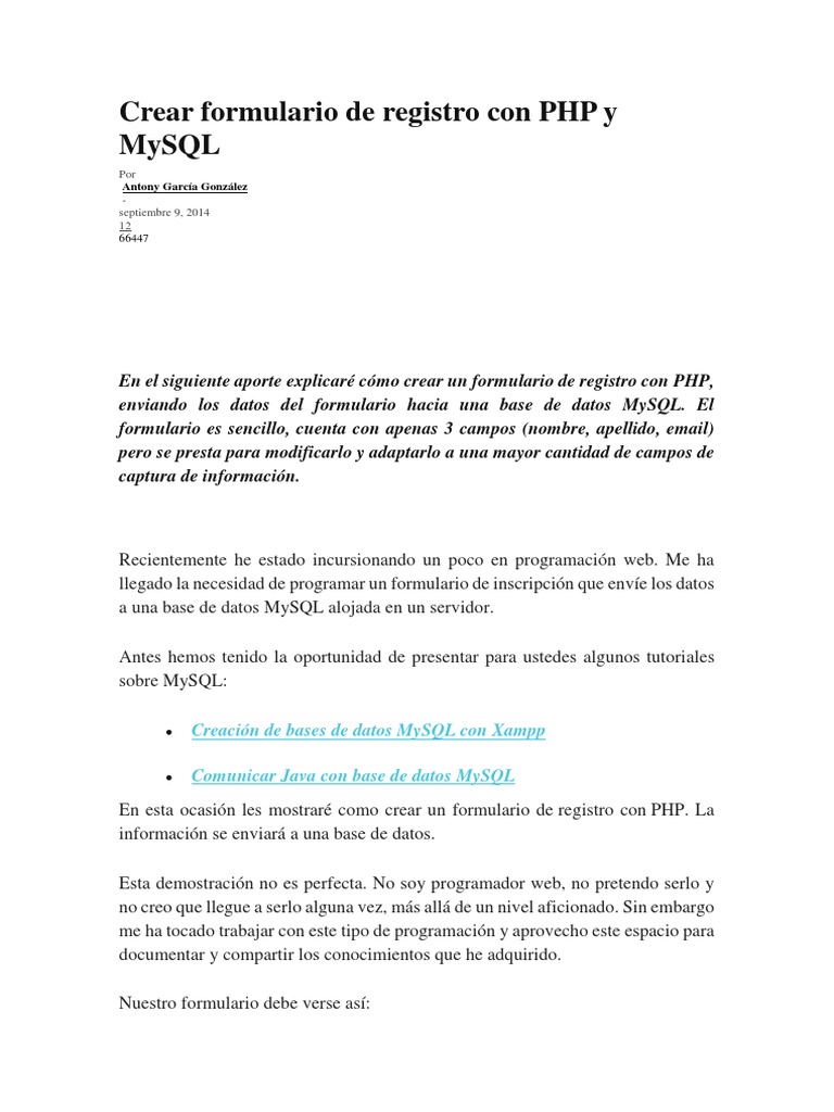 Formulario PHP y MySQL Básico | PDF | Mi sql | Php