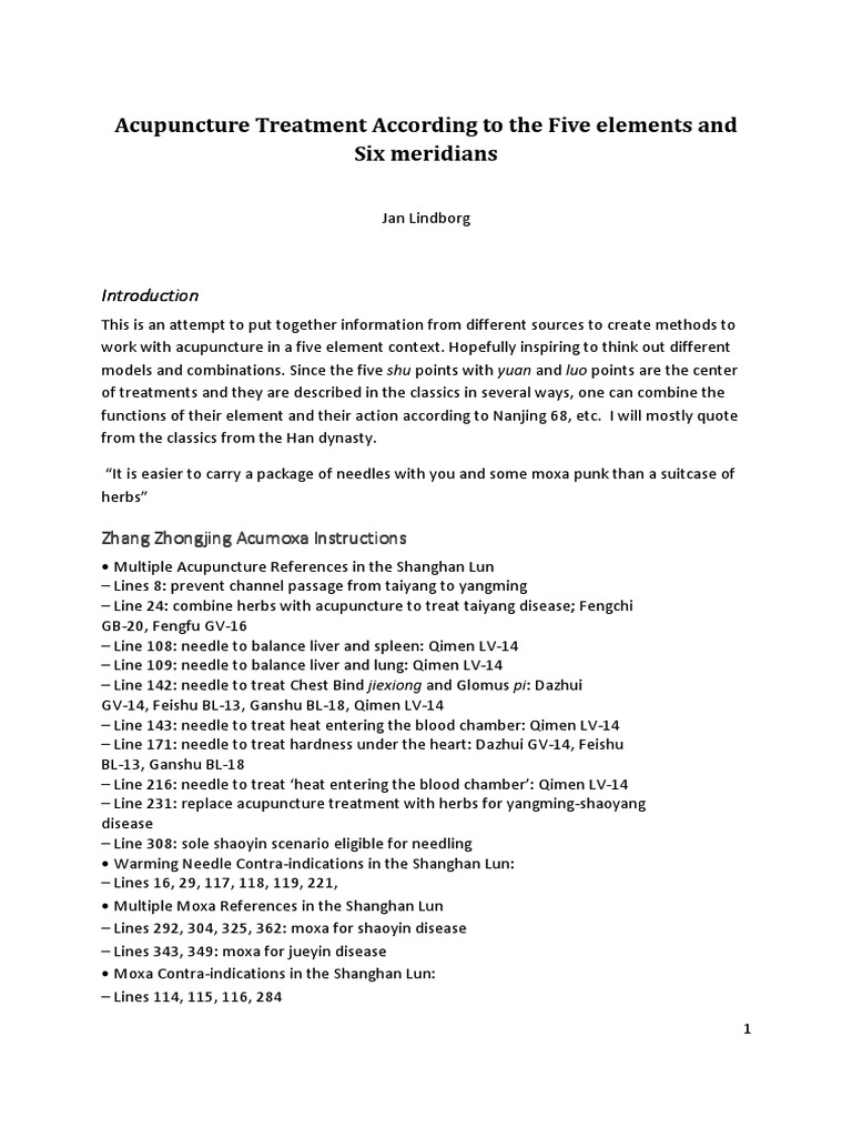 Acupuncture Treatment According To The Five Elements | PDF