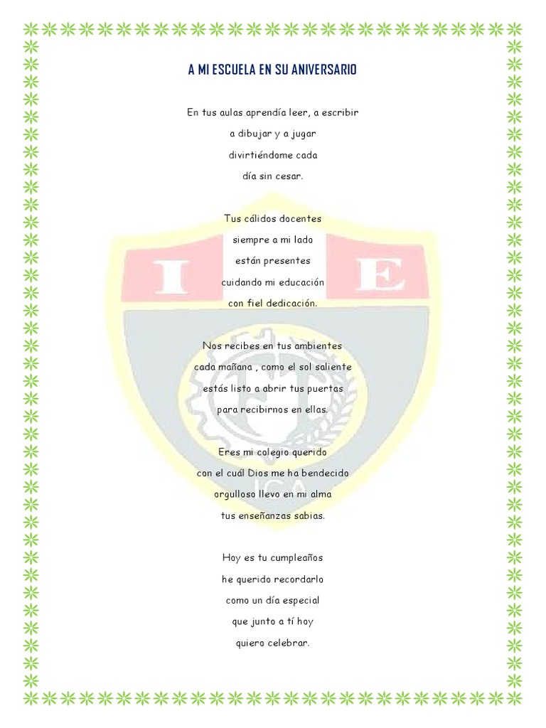 A Mi Escuela En Su Aniversario Pdf