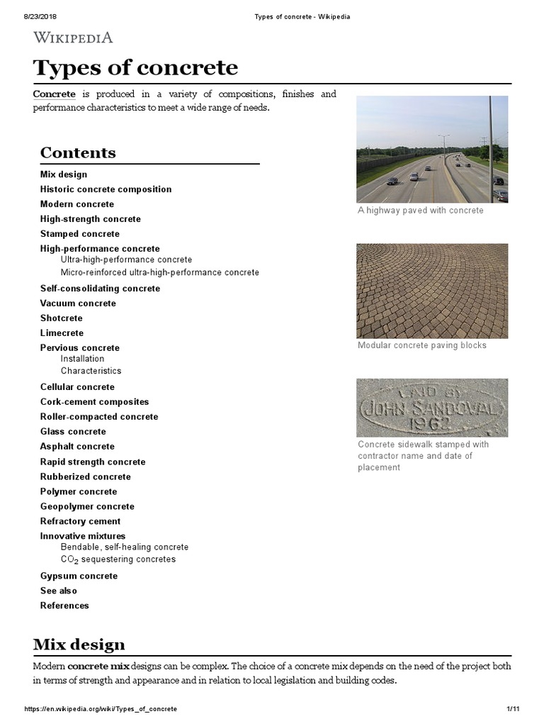Types of Concrete - Wikipedia | Download Free PDF | Concrete | Cement