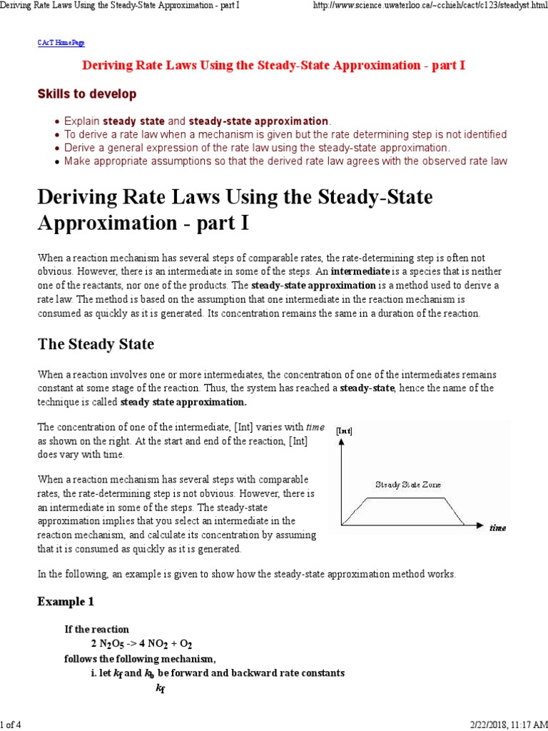 Deriving Rate Laws Using The Steady-State Approximation - Part I | PDF ...