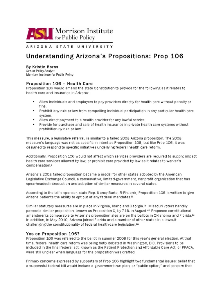 Arizona Prop 106: Health Care Reform Overview | PDF | Patient ...