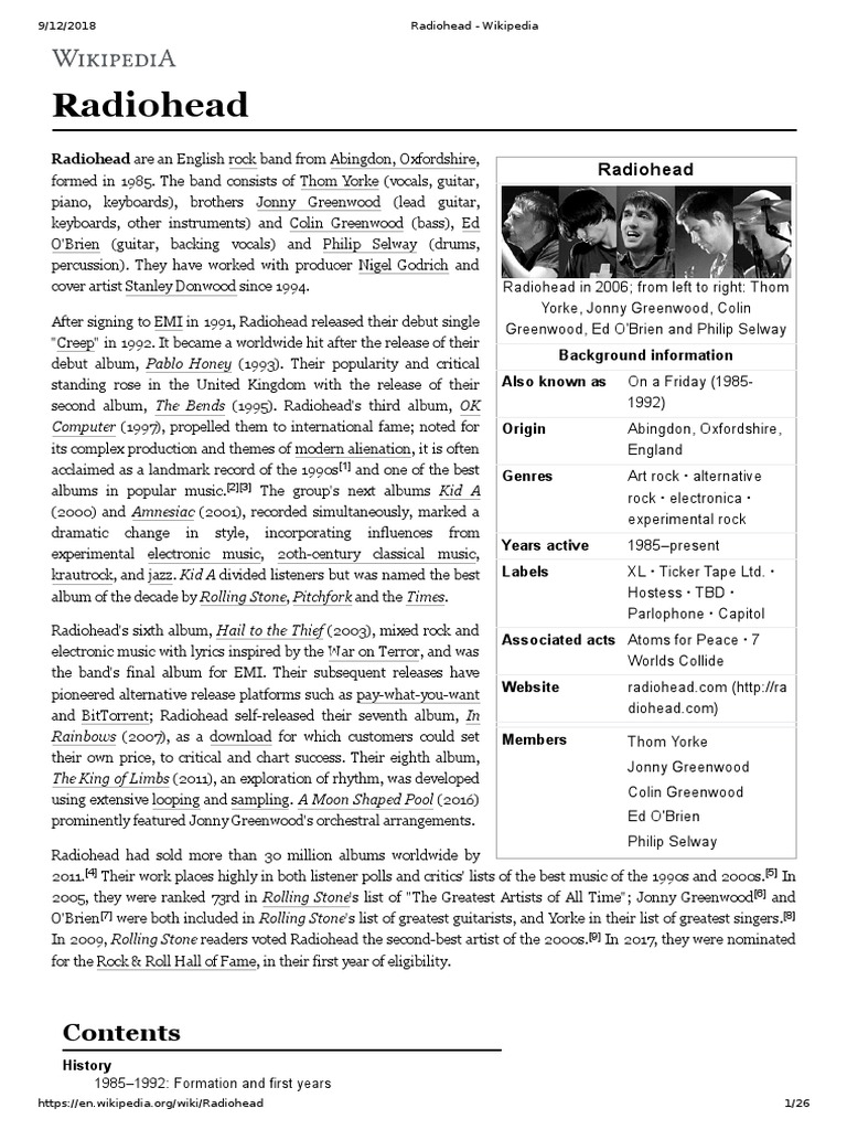 Radiohead - Wikipedia PDF | PDF | Music Industry | Rock Music