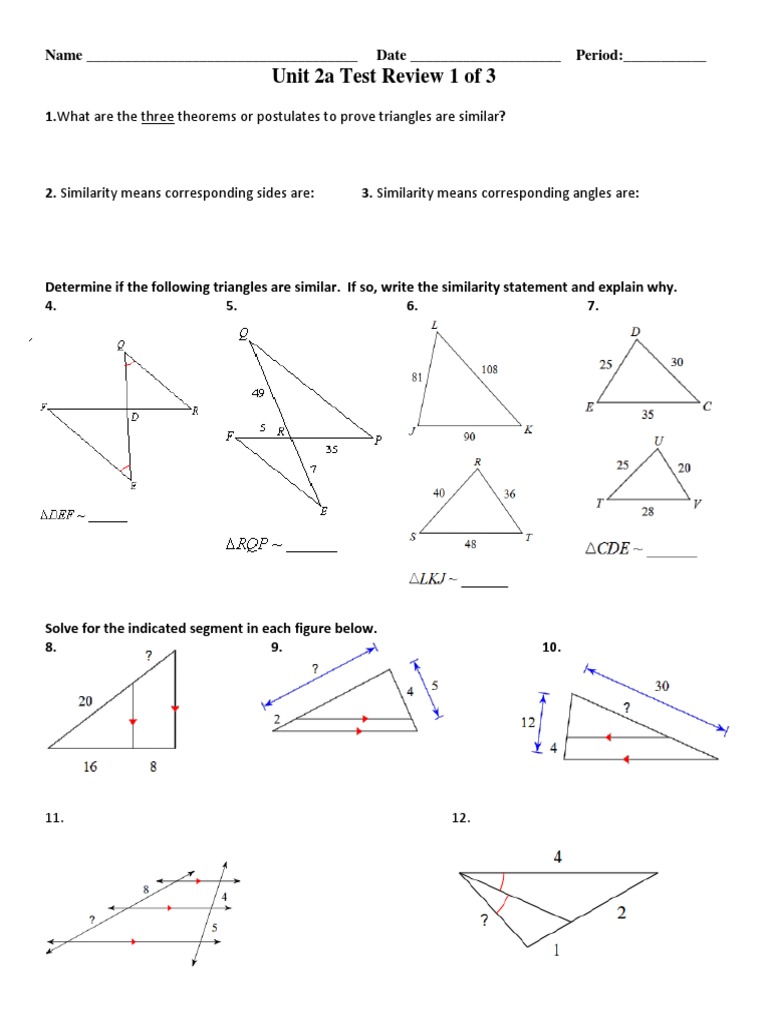 Unit 2a Test Review 1 of 3 | PDF | Triangle | Euclidean Plane Geometry