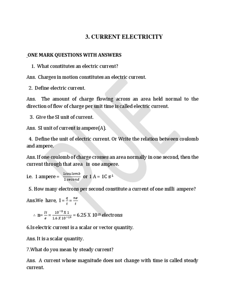 Current Electricity: Key Concepts & Q&A | PDF | Electrical Resistivity ...