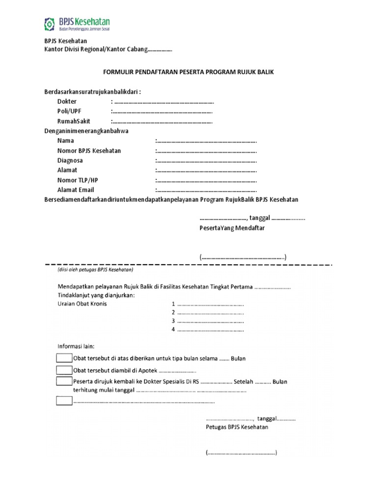 Formulir Pendaftaran Peserta Program Rujuk Balik New | PDF