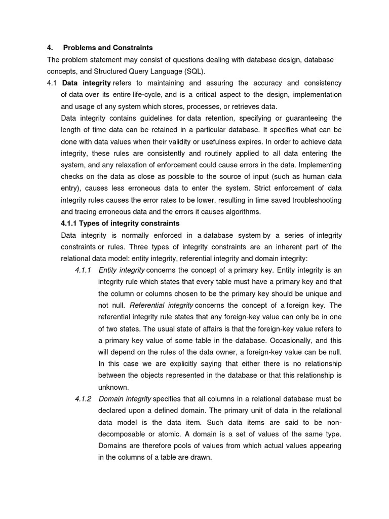Problems and Constraints | Download Free PDF | Relational Database | Databases
