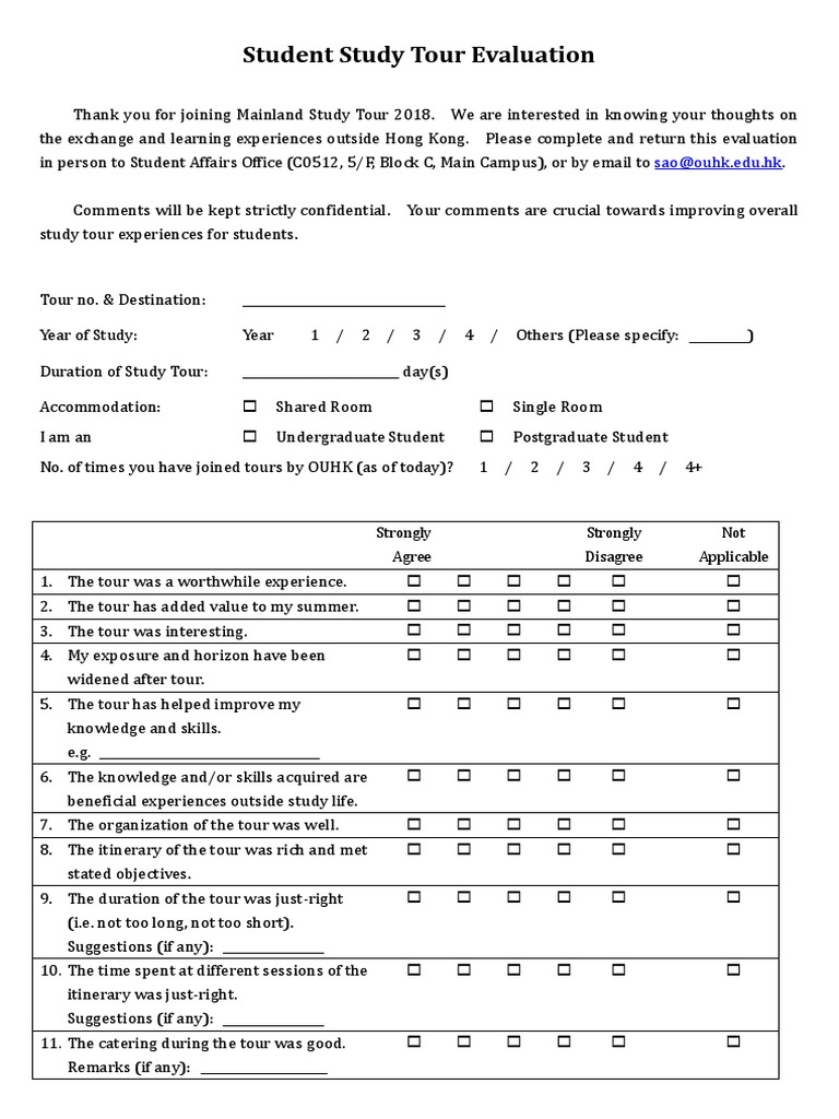 Student Study Tour Feedback Form | PDF | Pedagogy | Teaching