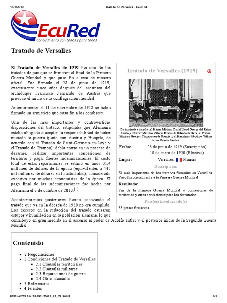 Tratado de Versalles - EcuRed | PDF | Tratado de Versalles | Liga de las Naciones