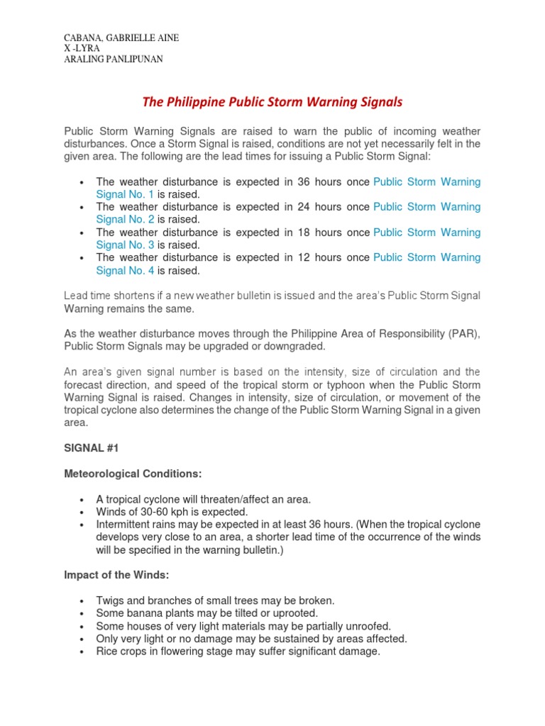 The Philippine Public Storm Warning Signals | Tropical Cyclones | Storms
