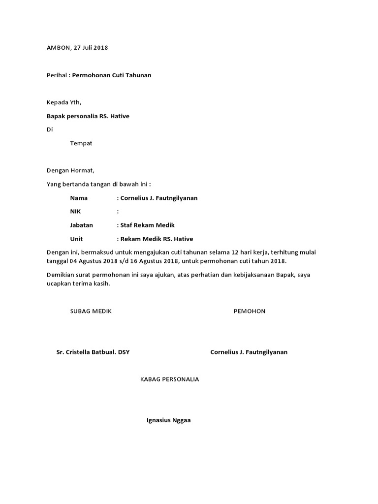 Surat Permohonan Cuti | PDF