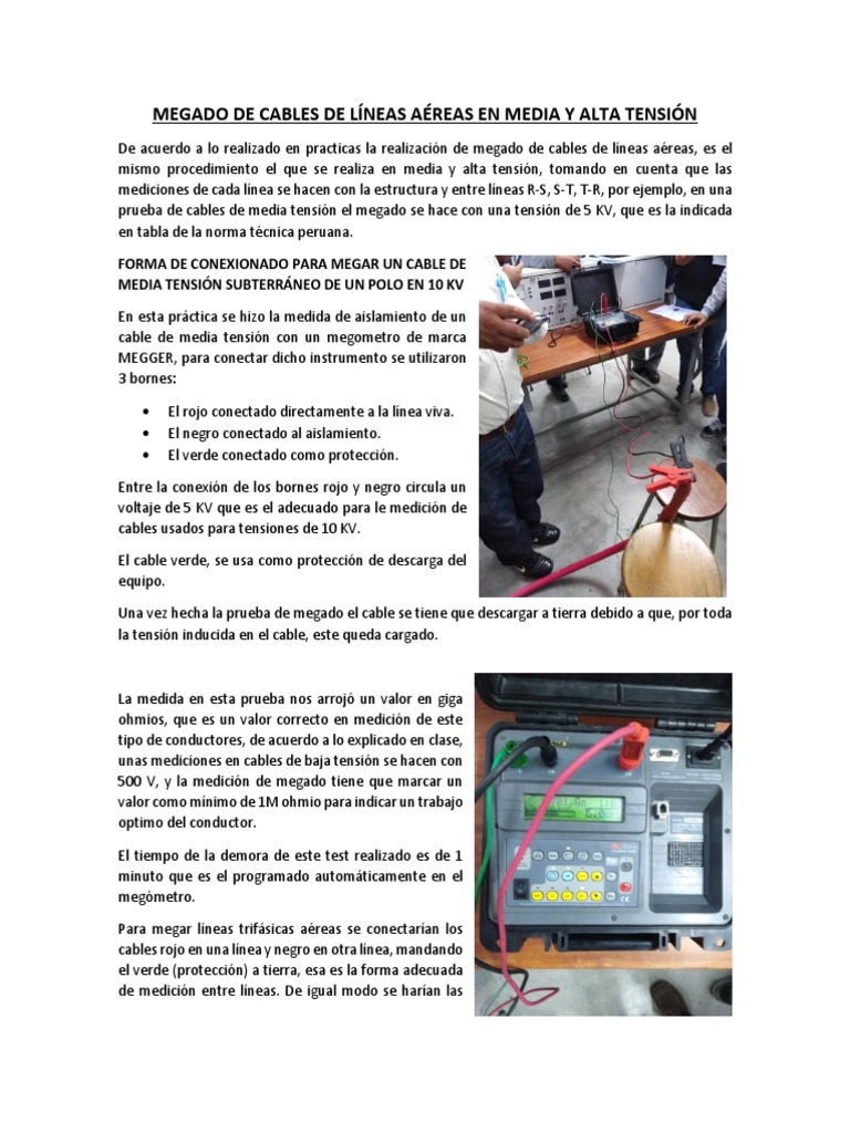 MEGADO DE CABLES DE LÍNEAS AÉREAS EN MEDIA Y ALTA TENSIÓN.docx | Alto voltaje | Distribución de ...