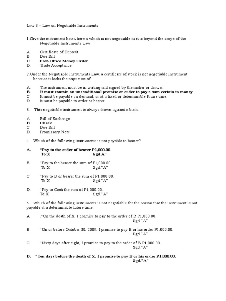 Law On Negotiable Instrument | PDF | Negotiable Instrument | Promissory ...