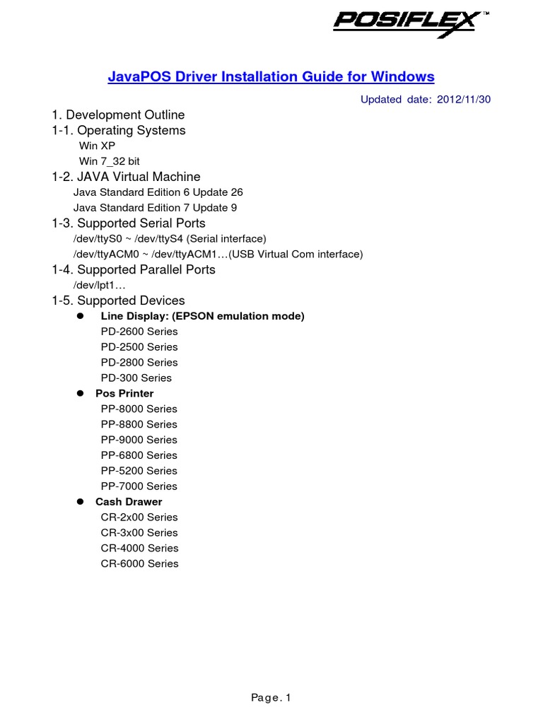 Posiflex JPOS Installation Guide - Win PDF | PDF | Java Virtual Machine | Java (Programming ...