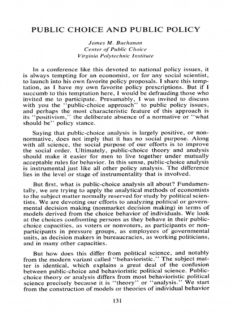 Public Choice and Public Policy: James M. Buchanan Center of Public ...