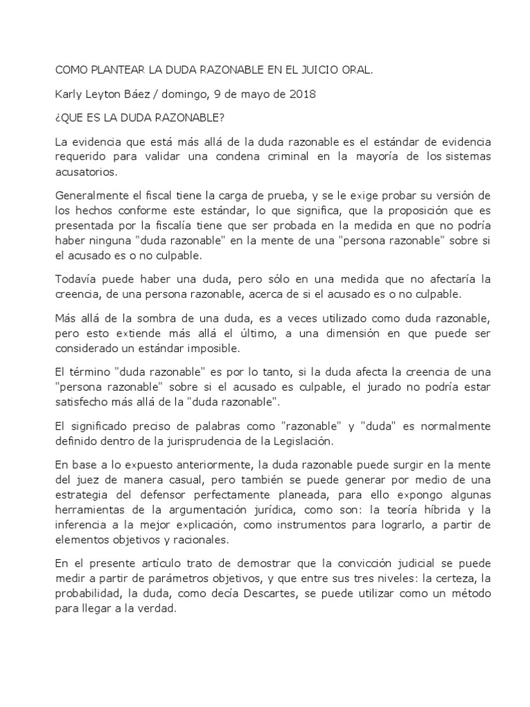 Como Plantear La Duda Razonable en El Juicio Oral | PDF | Duda ...