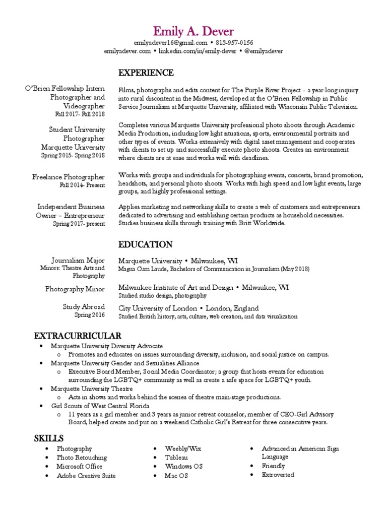 Emily Dever Resume 2018 | PDF | Communication | Business