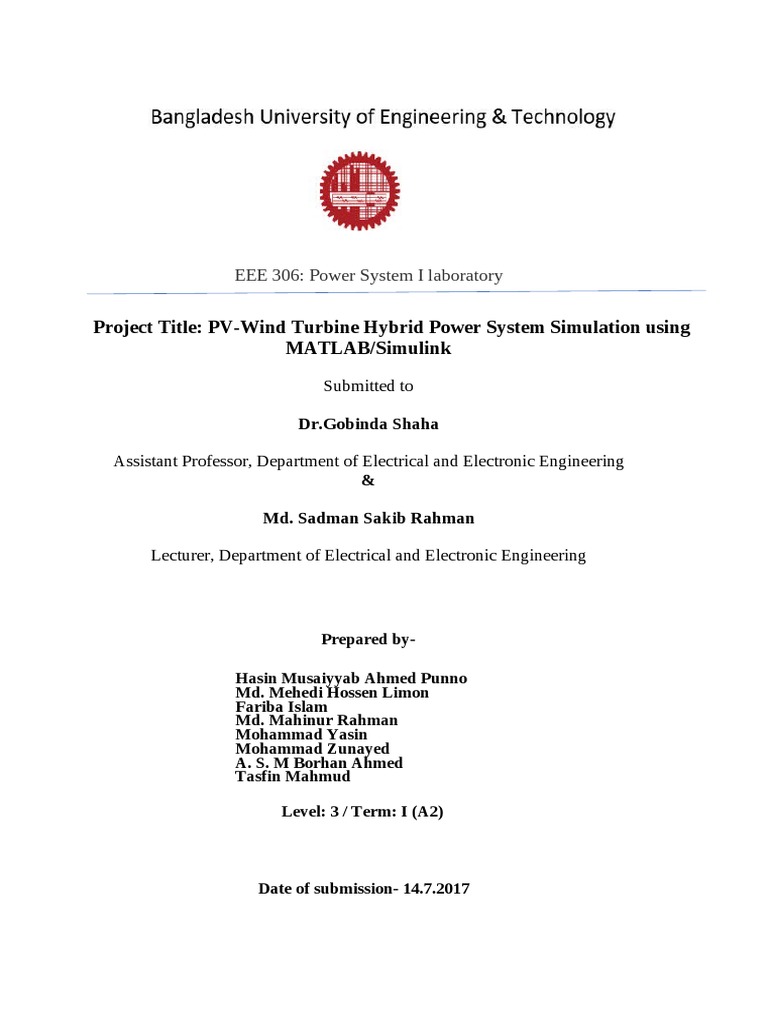 PV-Wind Turbine Hybrid Power System Simulation Using MATLAB/Simulink ...
