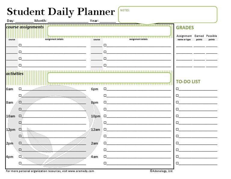 Student Daily Planner Green | PDF