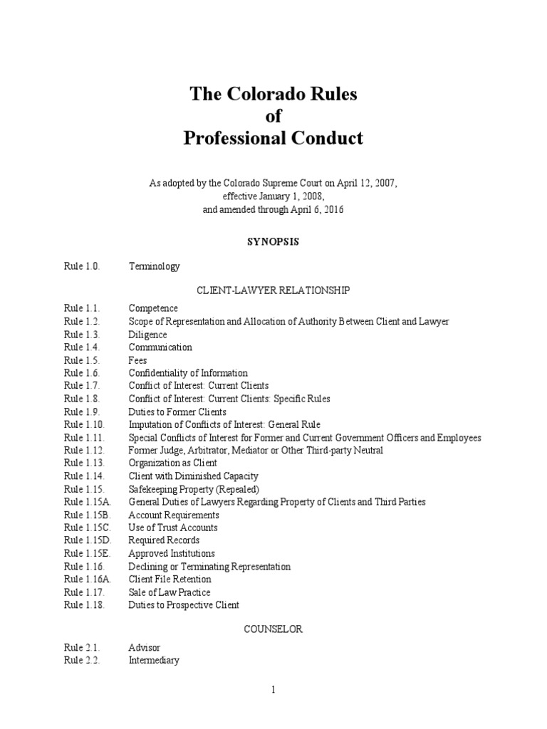 Colorado Professional Conduct Rules | PDF | Practice Of Law | Lawyer