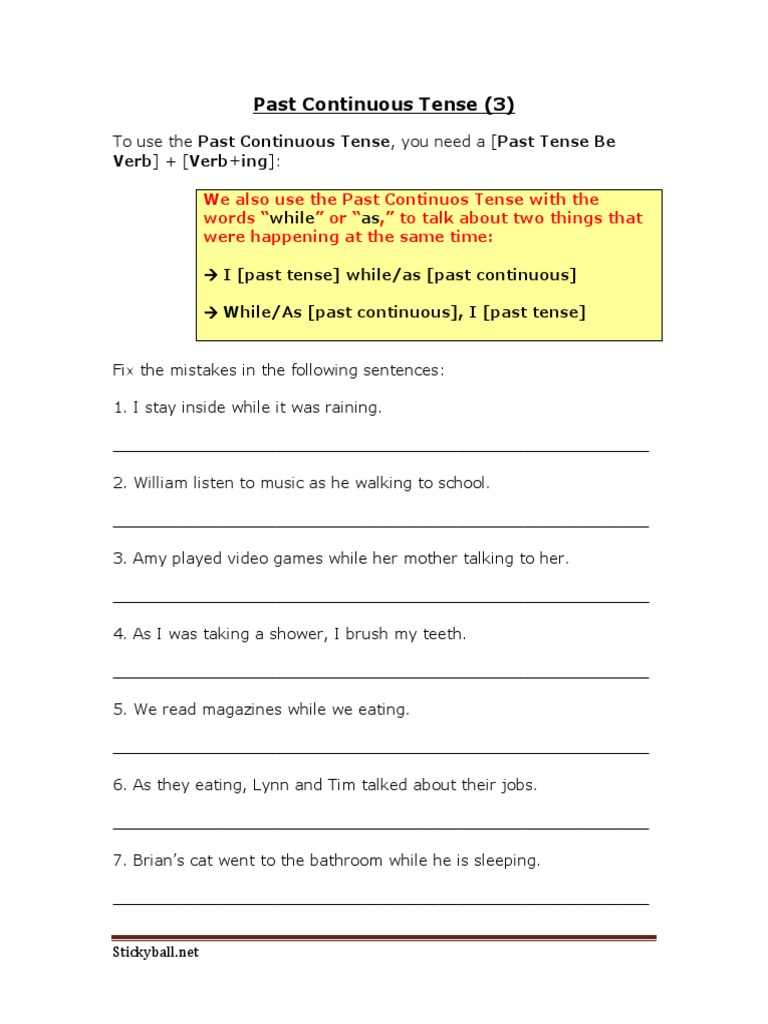 Past Continuous Tense 3 | PDF
