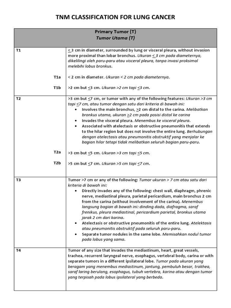 TNM Classification For Lung Cancer PDF | PDF