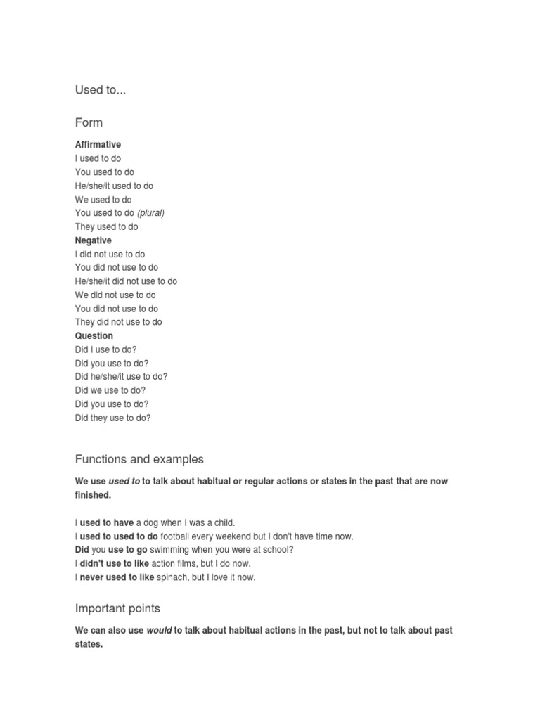 Used To-Explanation | PDF