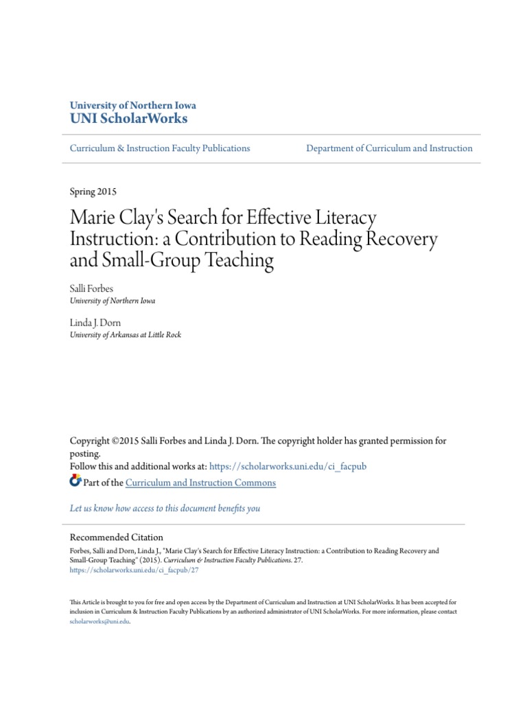 Marie Clays Search For Effective Literacy Instruction - A Contrib | PDF ...