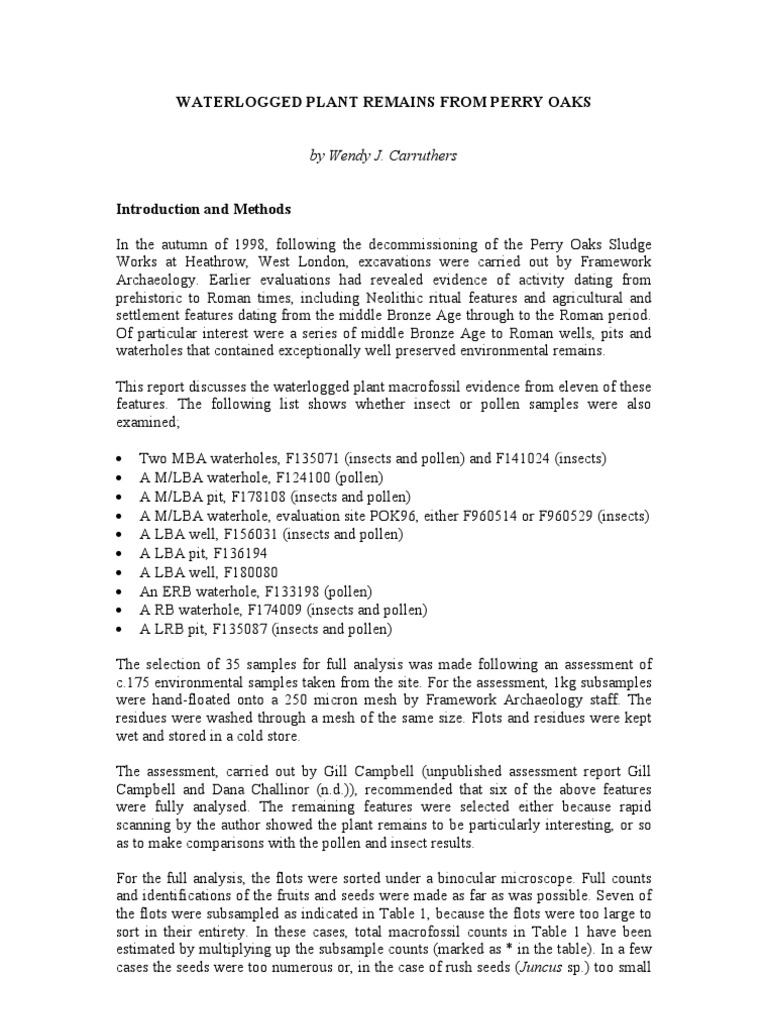 Waterlogged Plant Remains Analysis | PDF | Weed | Barley