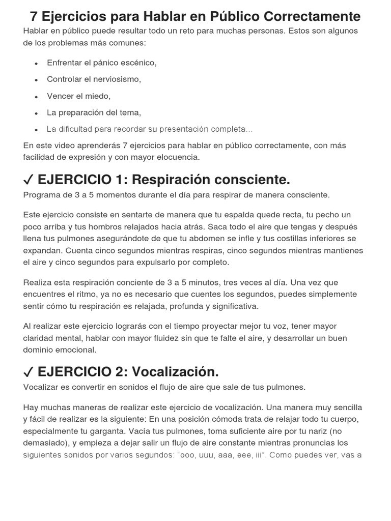 7 Ejercicios para Hablar en Público | PDF | Respiración | Información