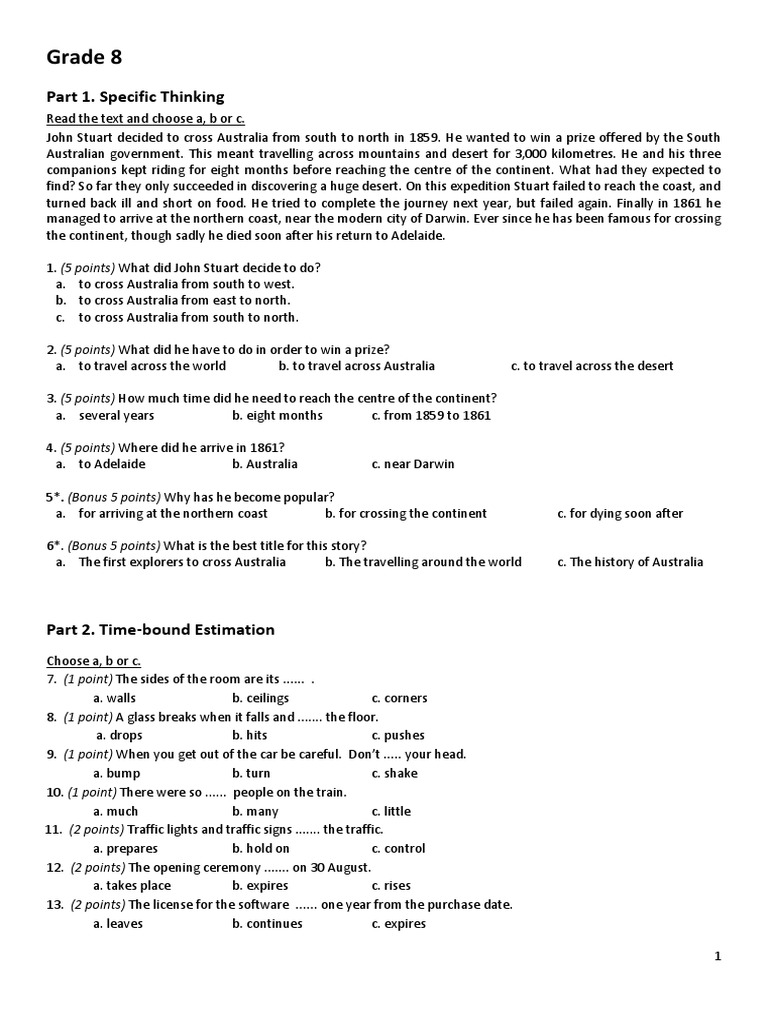 Grade 8: Part 1. Specific Thinking | PDF | Australia