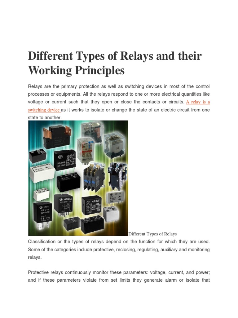 Different Types of Relays and Their Working Principles: A Relay Is A ...