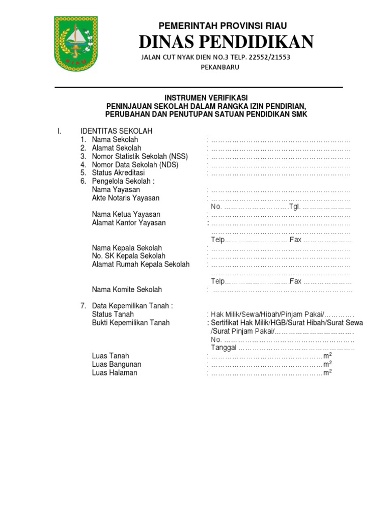 Instrumen Verifikasi Pendirian SMK | PDF