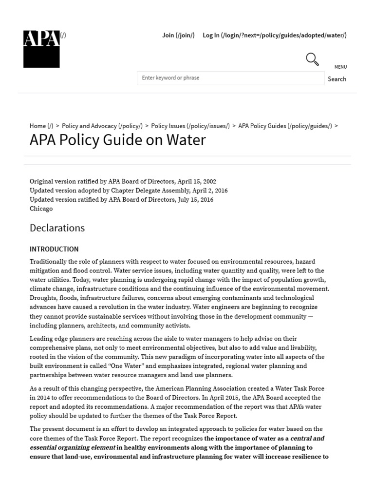 APA Policy Guide On Water | PDF | Stormwater | Green Infrastructure