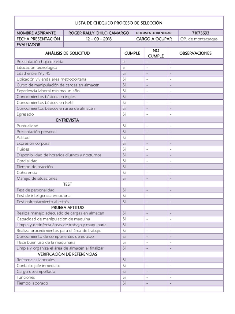 Check List | PDF | Prueba (evaluación) | Prueba / examen