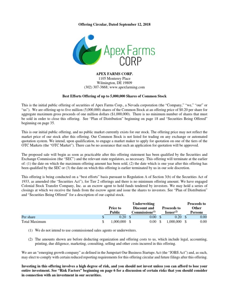 Final Offering Circular | PDF | Stocks | Investing