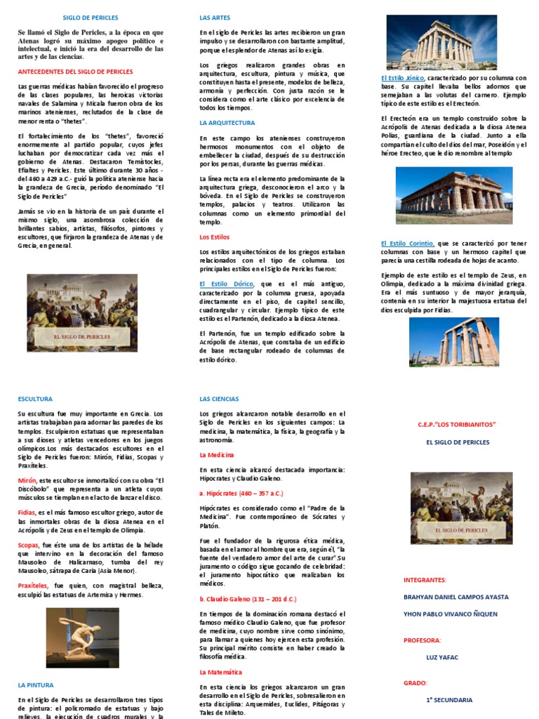 Resumen Del Siglo de Pericles en Triptico | PDF | Antiguedad clasica | Antigua Grecia