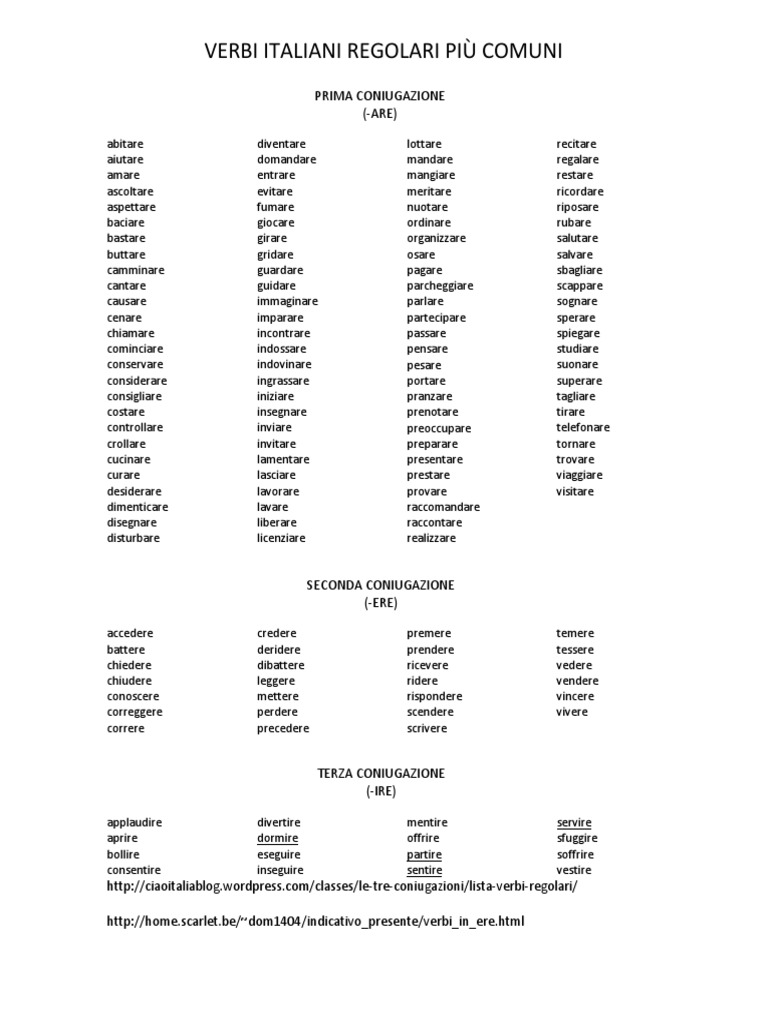 Verbi Italiani Più Comuni | PDF