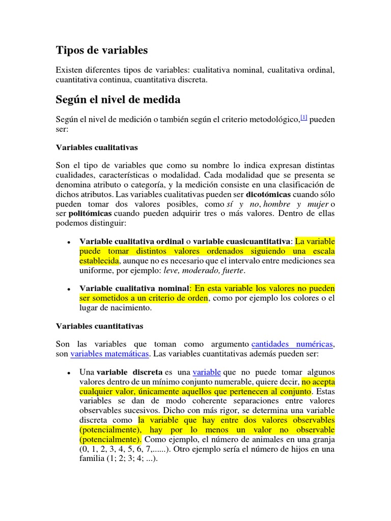 Tipos de Variables en Estadística | PDF | Enseñanza de matemática ...