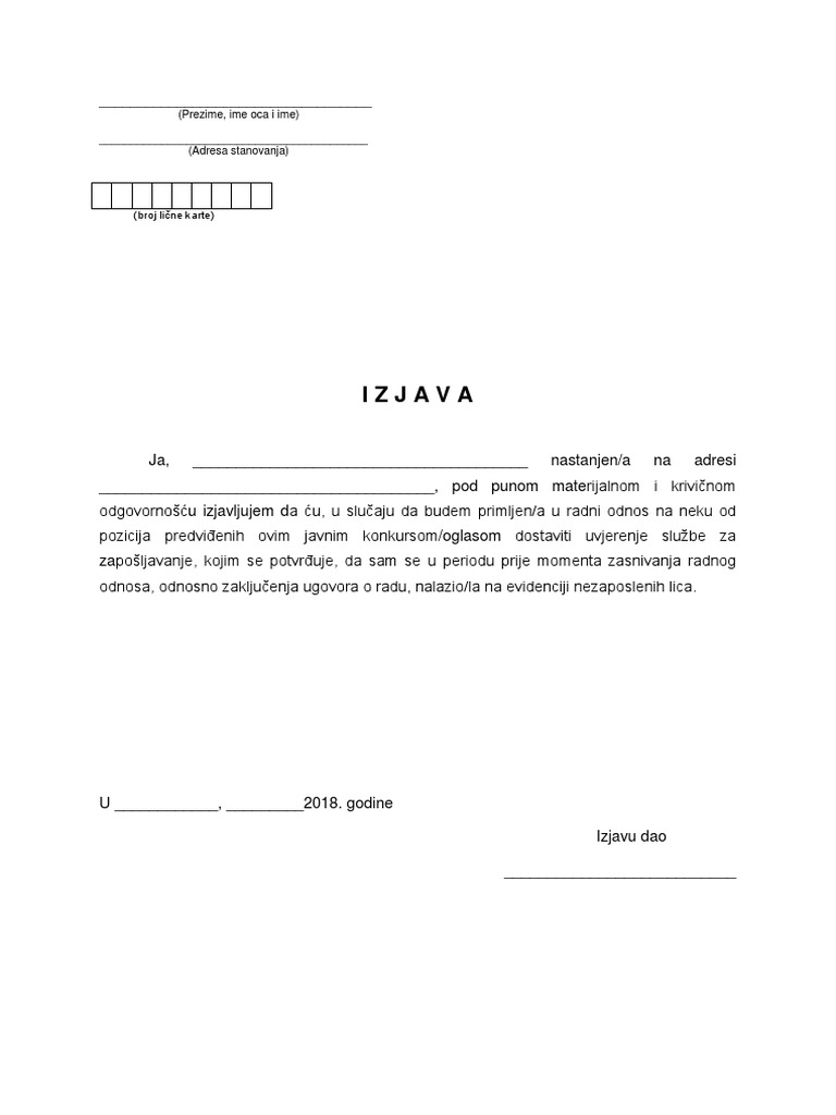 Izjava Konkurs | PDF