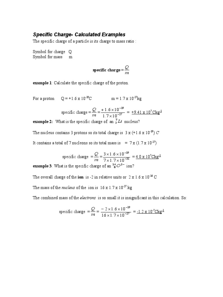Specific Charge-Calculated Examples | PDF