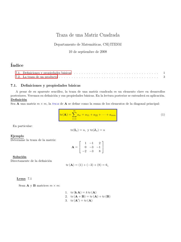 Traza de Una Matriz | PDF | Matriz (Matemáticas) | Conceptos matemáticos