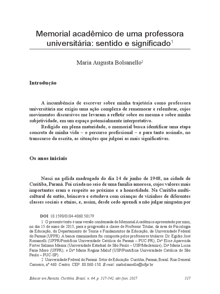 Modelo 1 de Memorial | PDF | Pós-graduação | Educação Especial