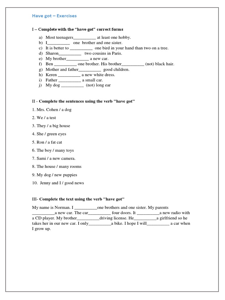 Have Got - Exercises | PDF