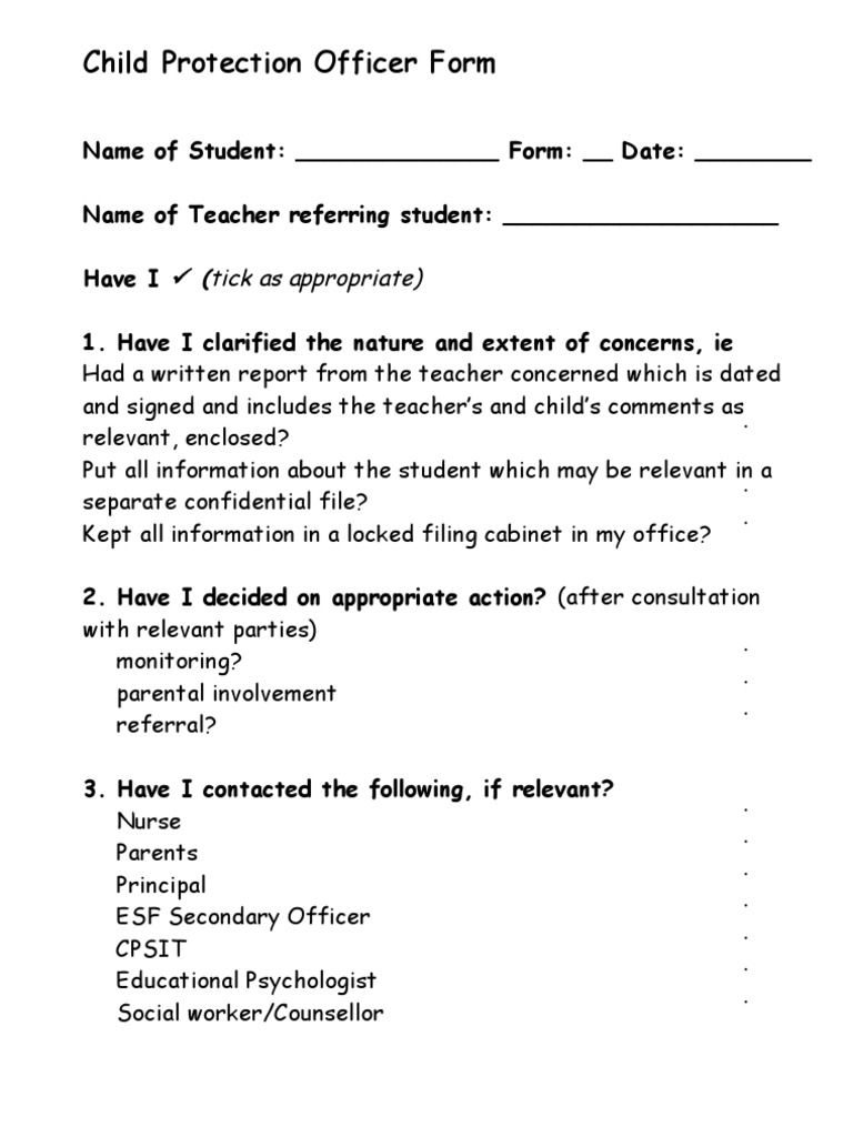Child Protection Officer Form | PDF | Teachers | Social Institutions