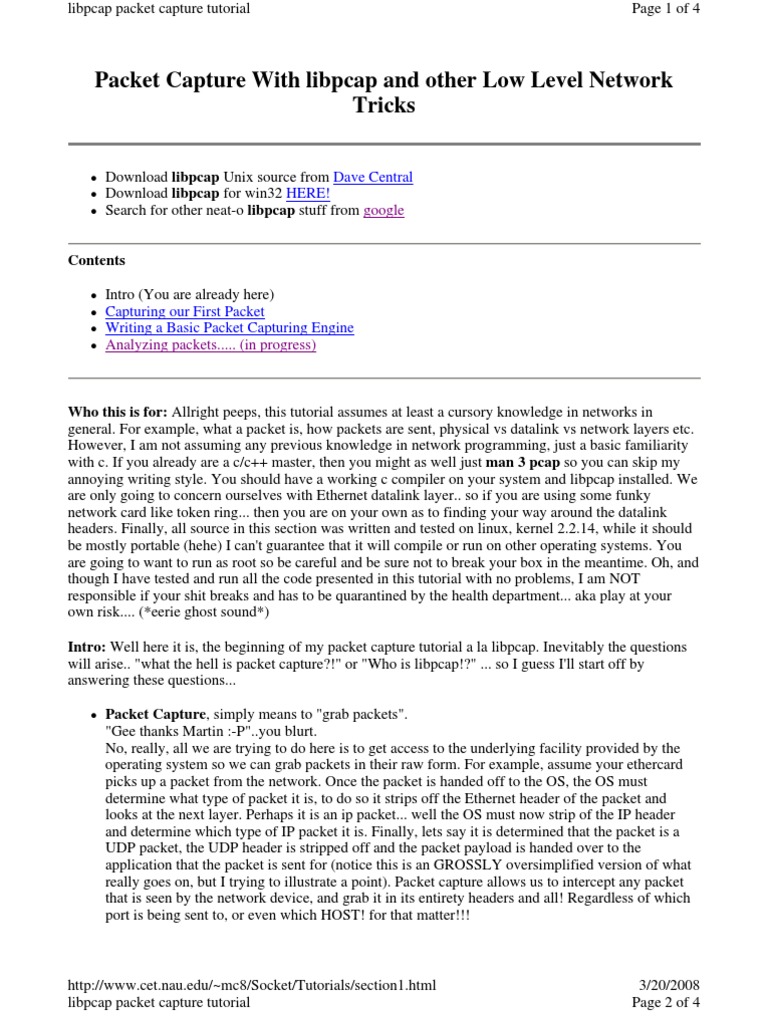 Libpcap Tutorial | PDF | Computers