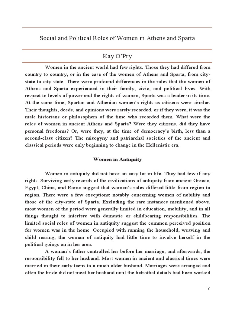 Social and Political Roles of Women in Athens and Sparta | PDF | Sparta ...