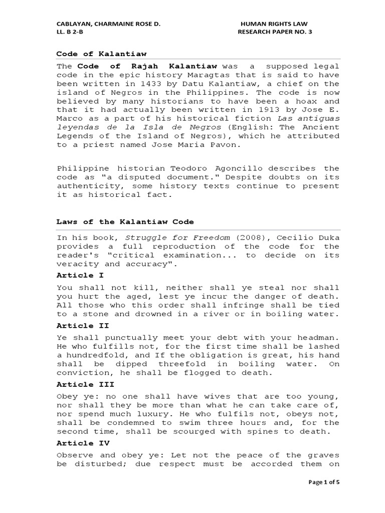Code of Kalantiaw | PDF